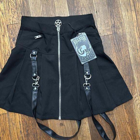 Killstar | Skirts | Killstar Black Silver Blaire Btch Pleated Mini ...